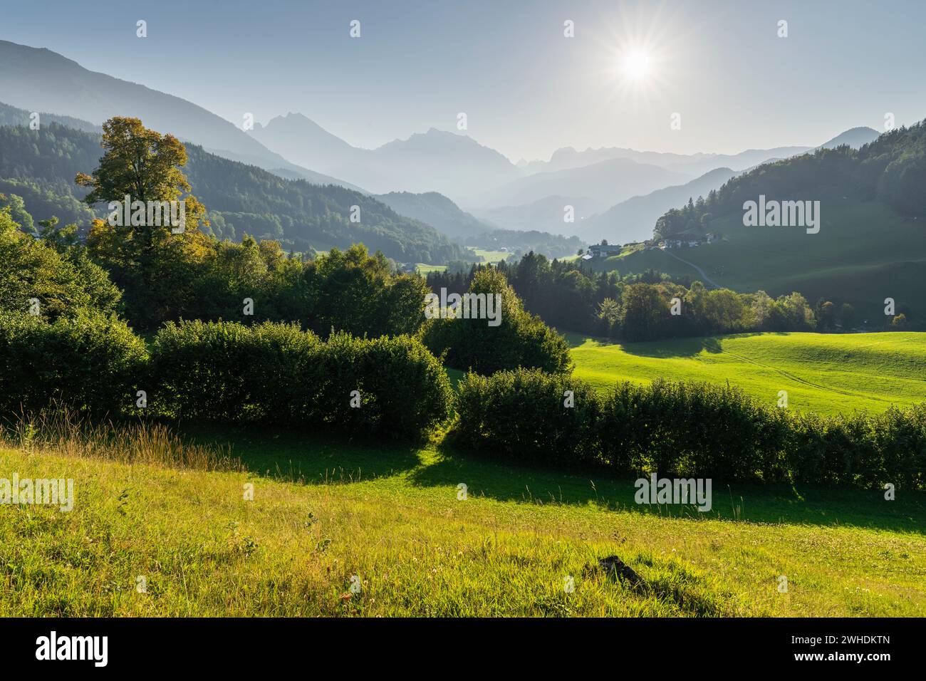 View to Oberau from the Roßfeldstrasse, Berchtesgadener Land, Bavaria ...
