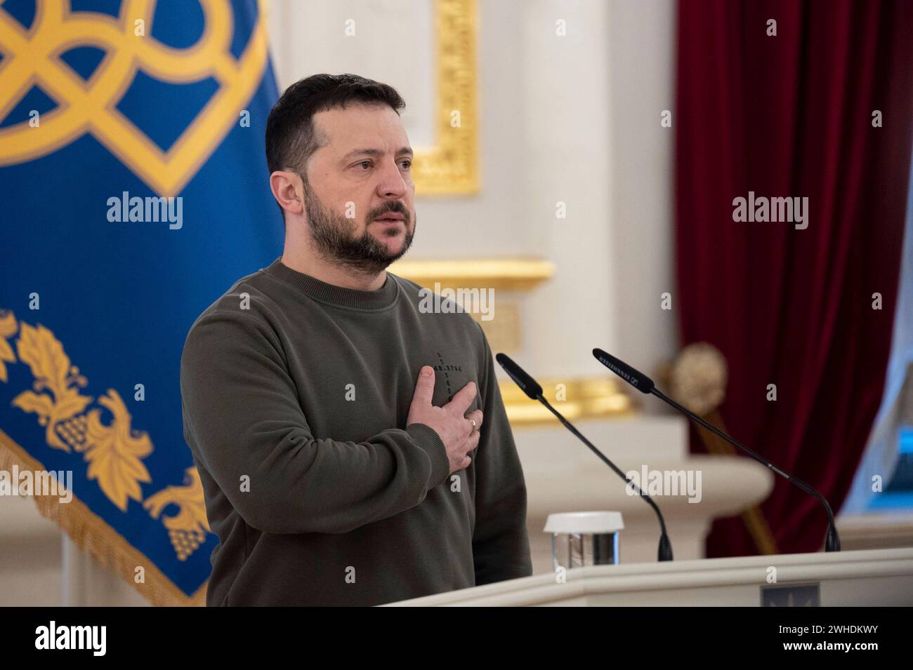 Kiev, Ukraine. 09th Feb, 2024. Ukrainian President Volodymyr Zelenskyy ...