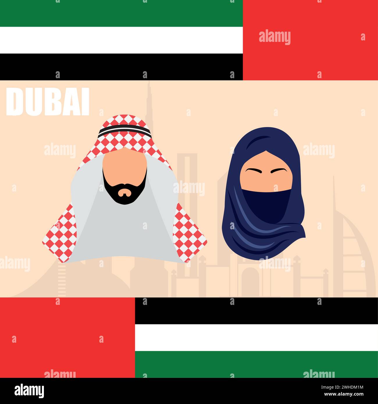 Isolated couple avatar with traditional arab clothes Vector Stock ...