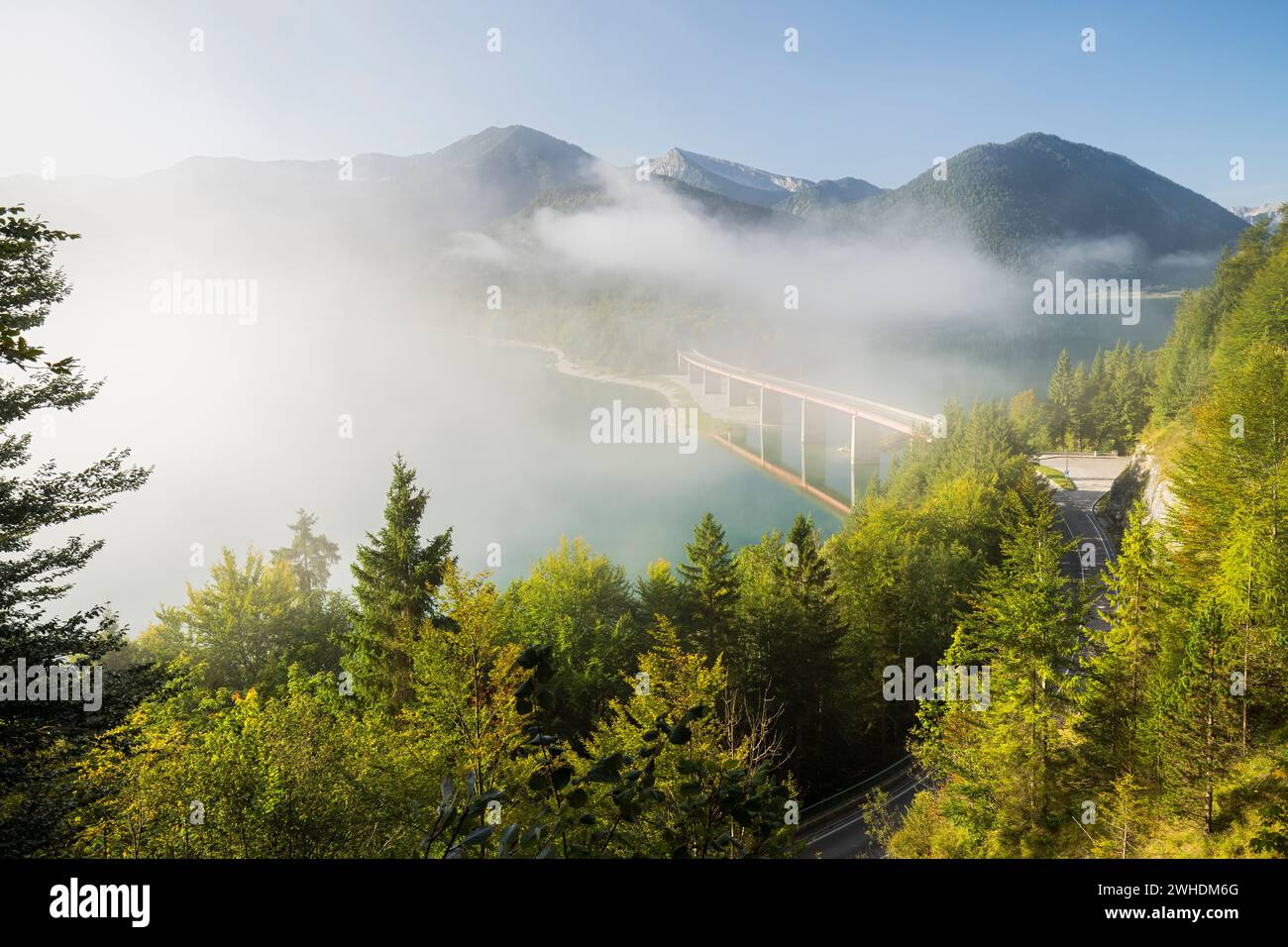 Bridge over the Sylvenstein reservoir, Isarwinkel, Bavaria, Germany ...