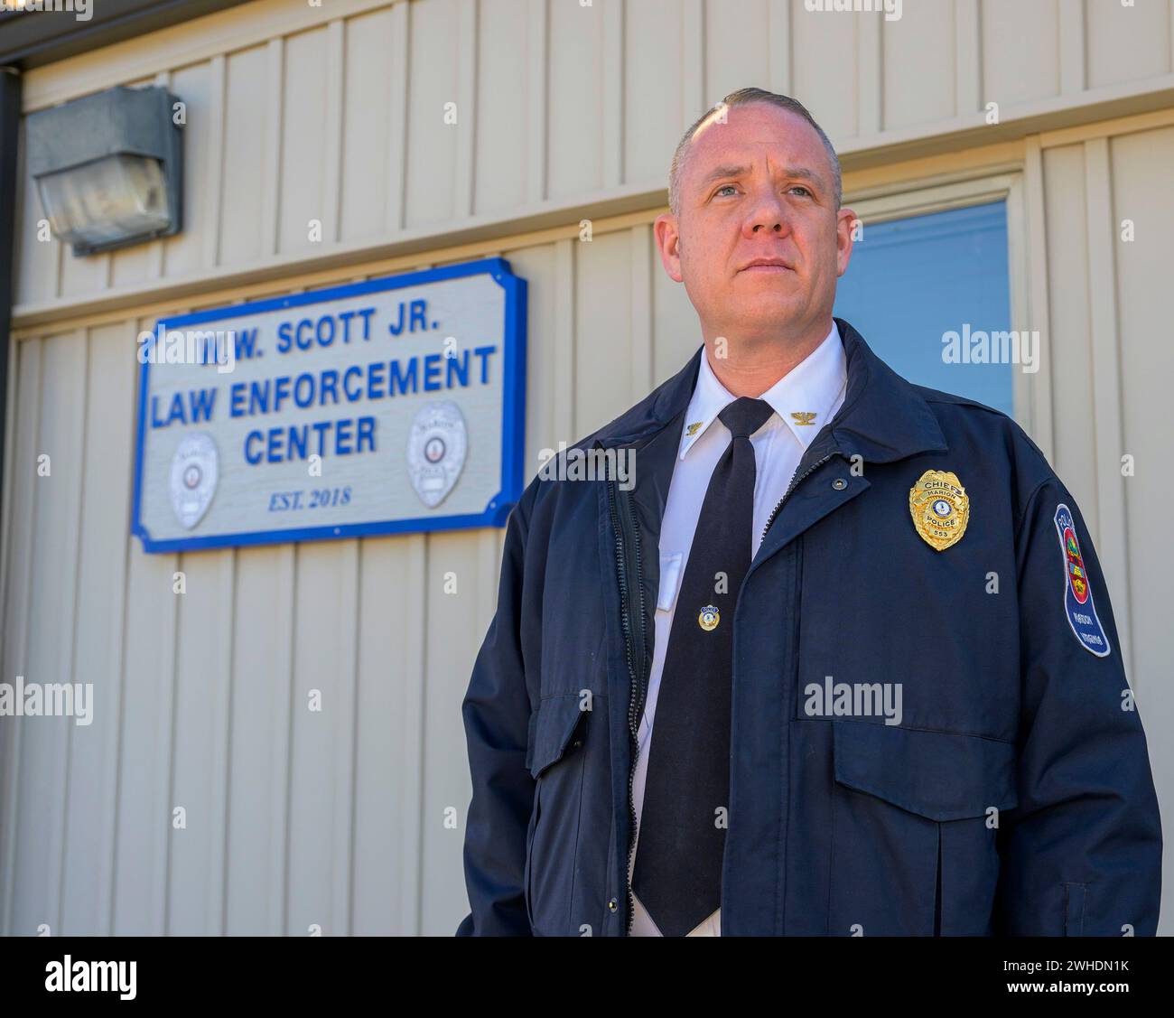 Marion Police Chief John Clair poses outside the Marion Police ...