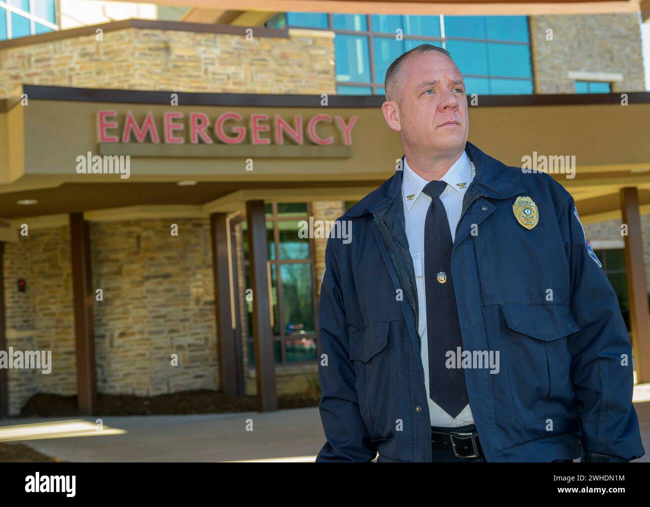 Marion Police Chief John Clair poses outside the Emergency Room at ...