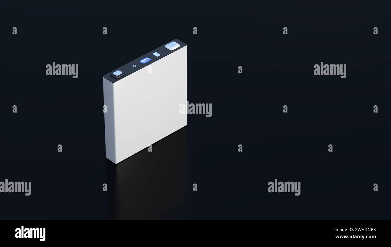 white prismatic cell isolated on black background, rectangular lithium ...