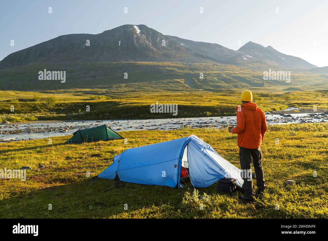 one hiker, two tents, Akka mountain massif, Sjnjuvtjudisjahka river ...