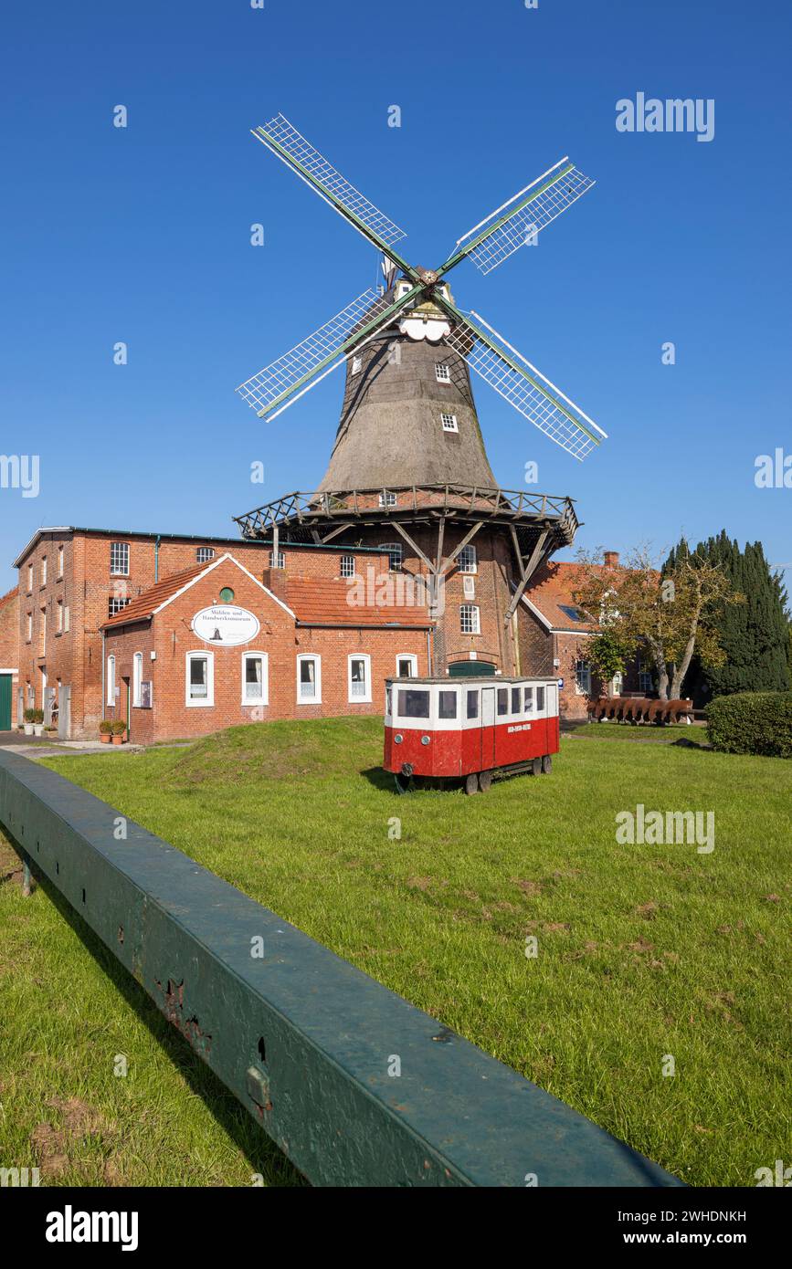 Windmill in Pewsum, Mühlen- und Handwerksmuseum, Krummhörn, East Frisia ...