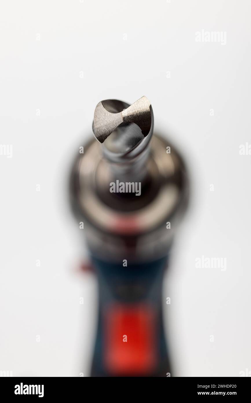 Cordless drill driver, quick-action chuck with inserted metal drill bit ...