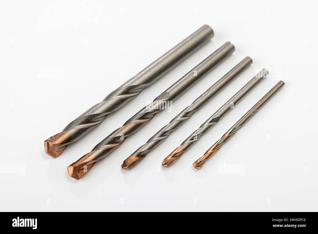Masonry drill bit set 4, 5, 6, 8 and 10 mm, white background Stock ...
