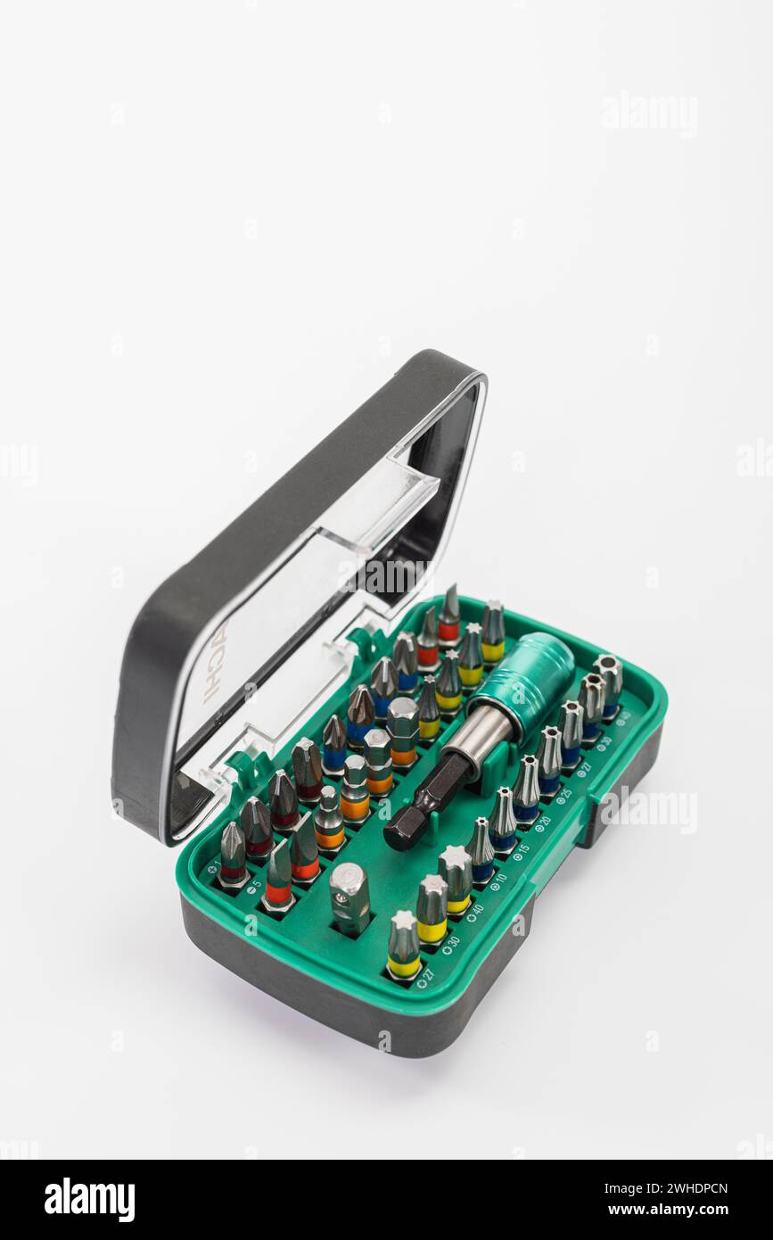 Bit Box screwdriver set from Hitachi, white background Stock Photo - Alamy