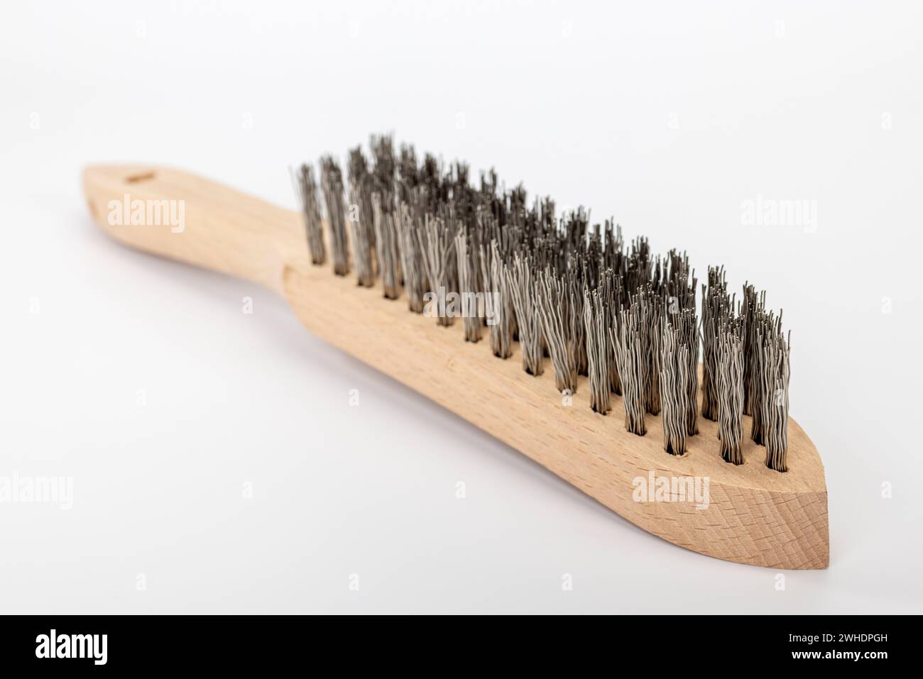 Hand wire brush with wooden handle, stainless steel brush, blur, white ...