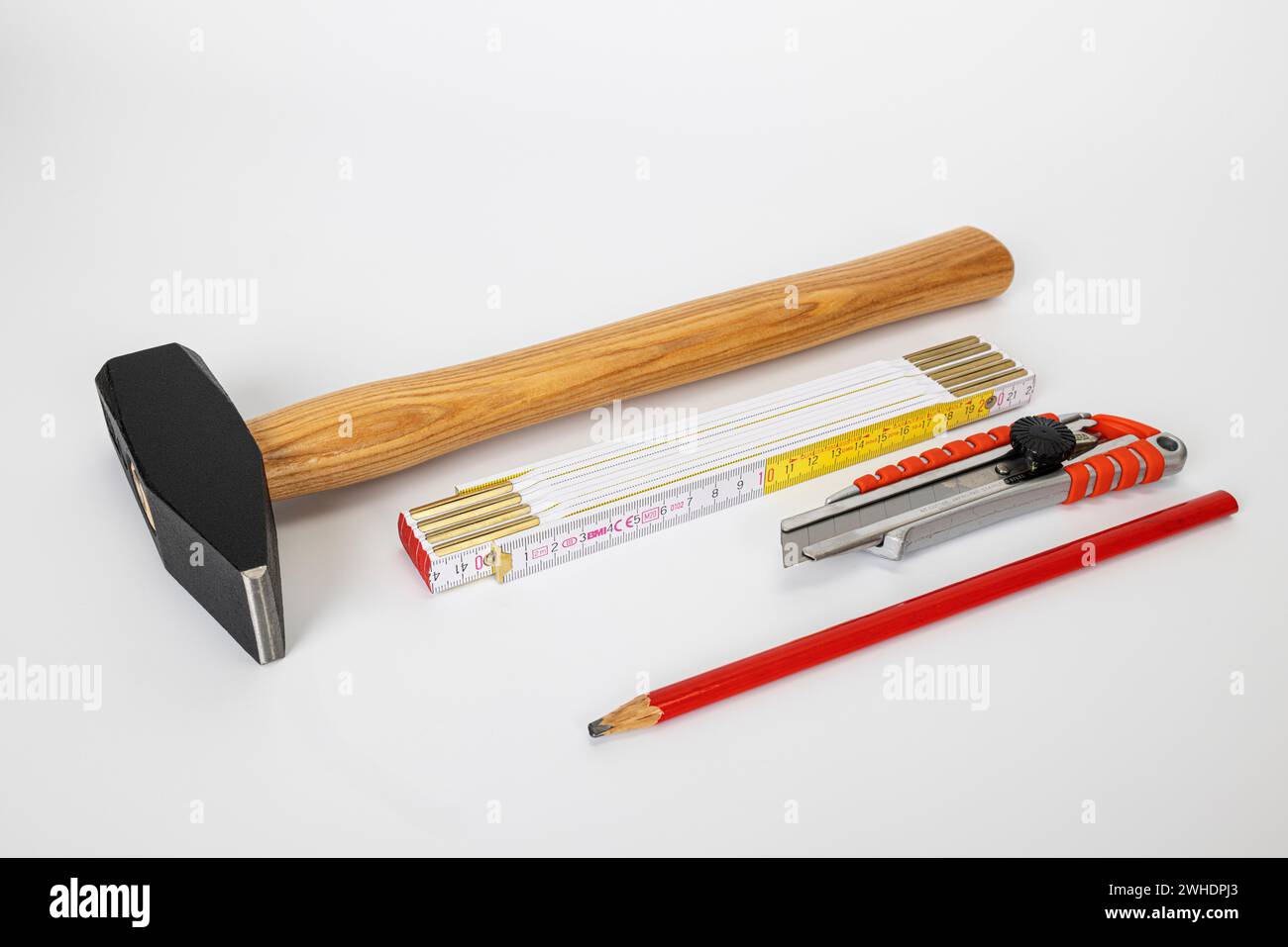 Locksmith's hammer 1000 g, folding rule, cutter knife, carpenter's ...