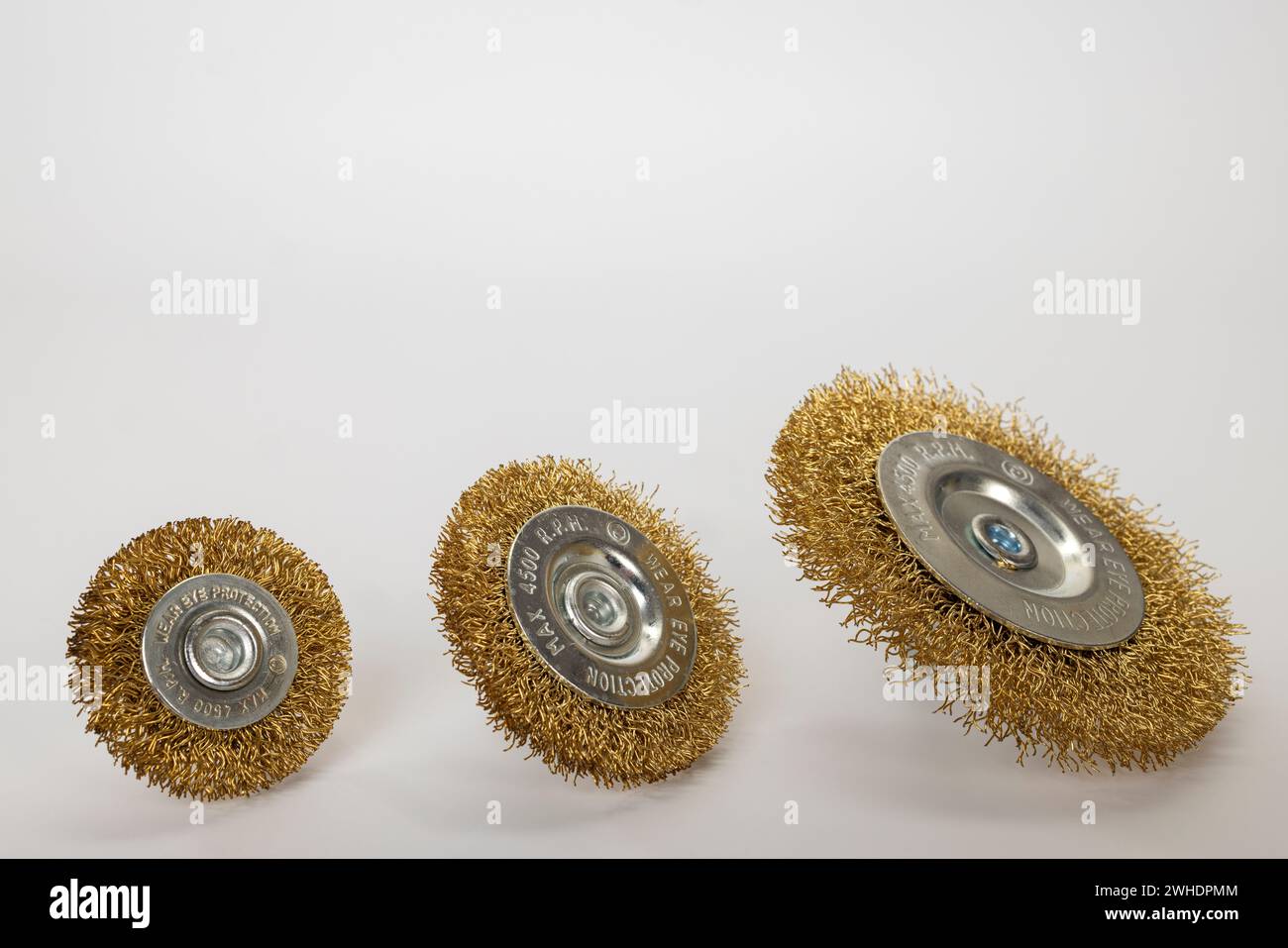 Three brass disk brushes, different sizes, for drilling machine, white ...