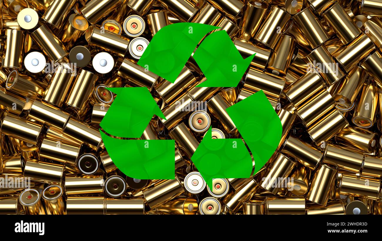 green material recycling sign, gold 4680 Batteries waste, accumulator ...