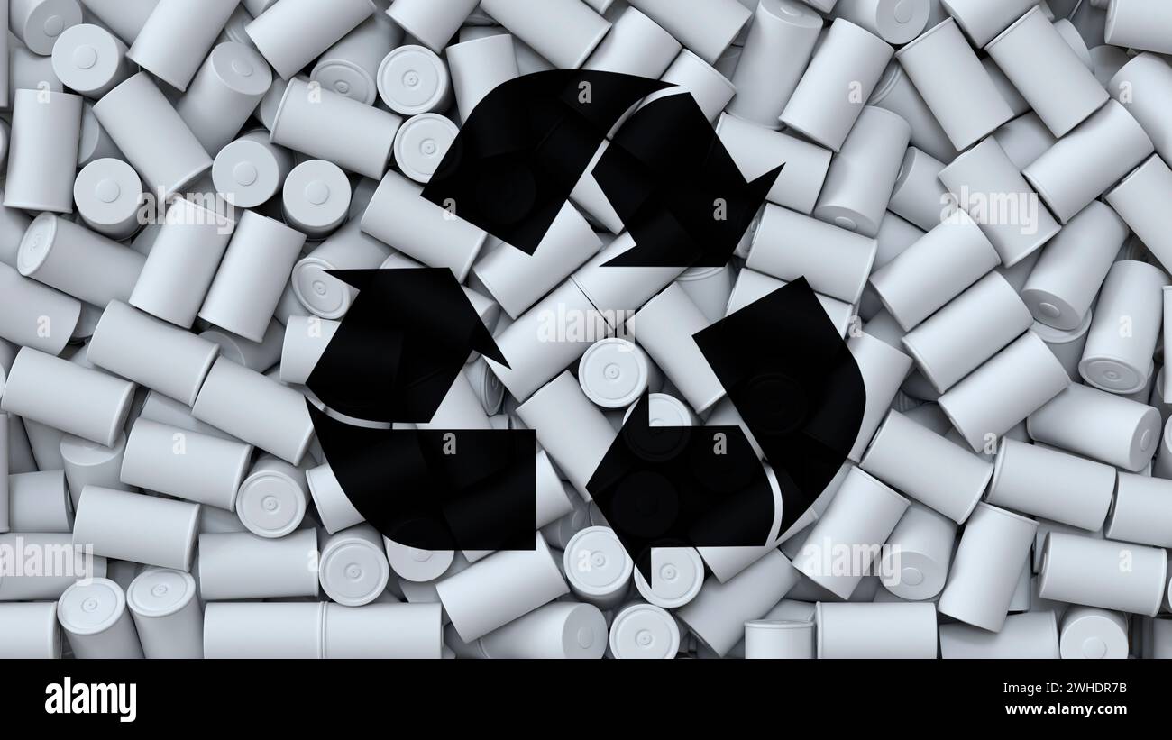 material recycling black sign, white 4680 Batteries waste, accumulator ...