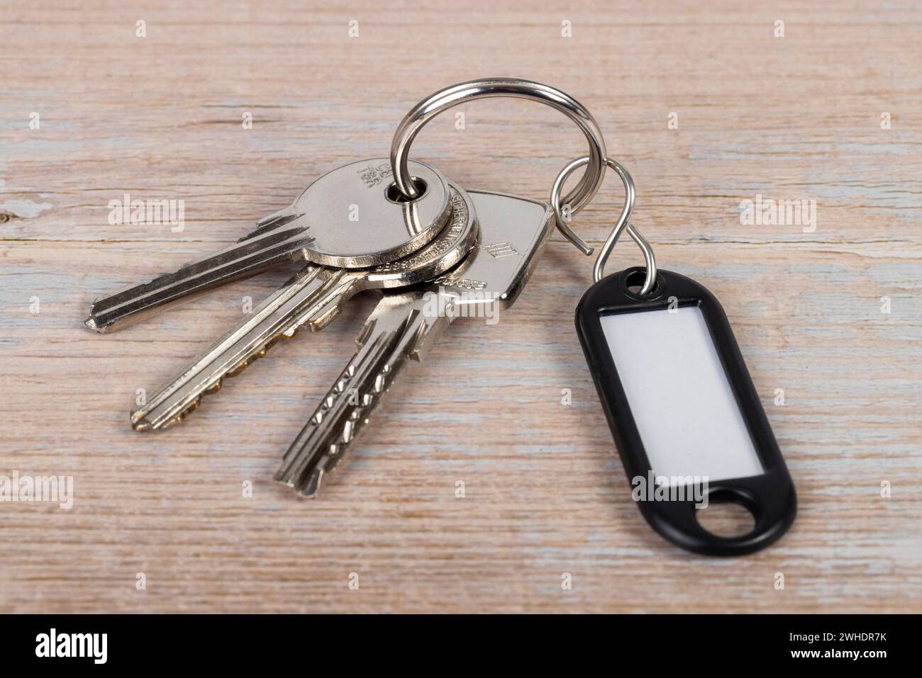 Key ring with black key fob, without inscription, dimple key, wood ...