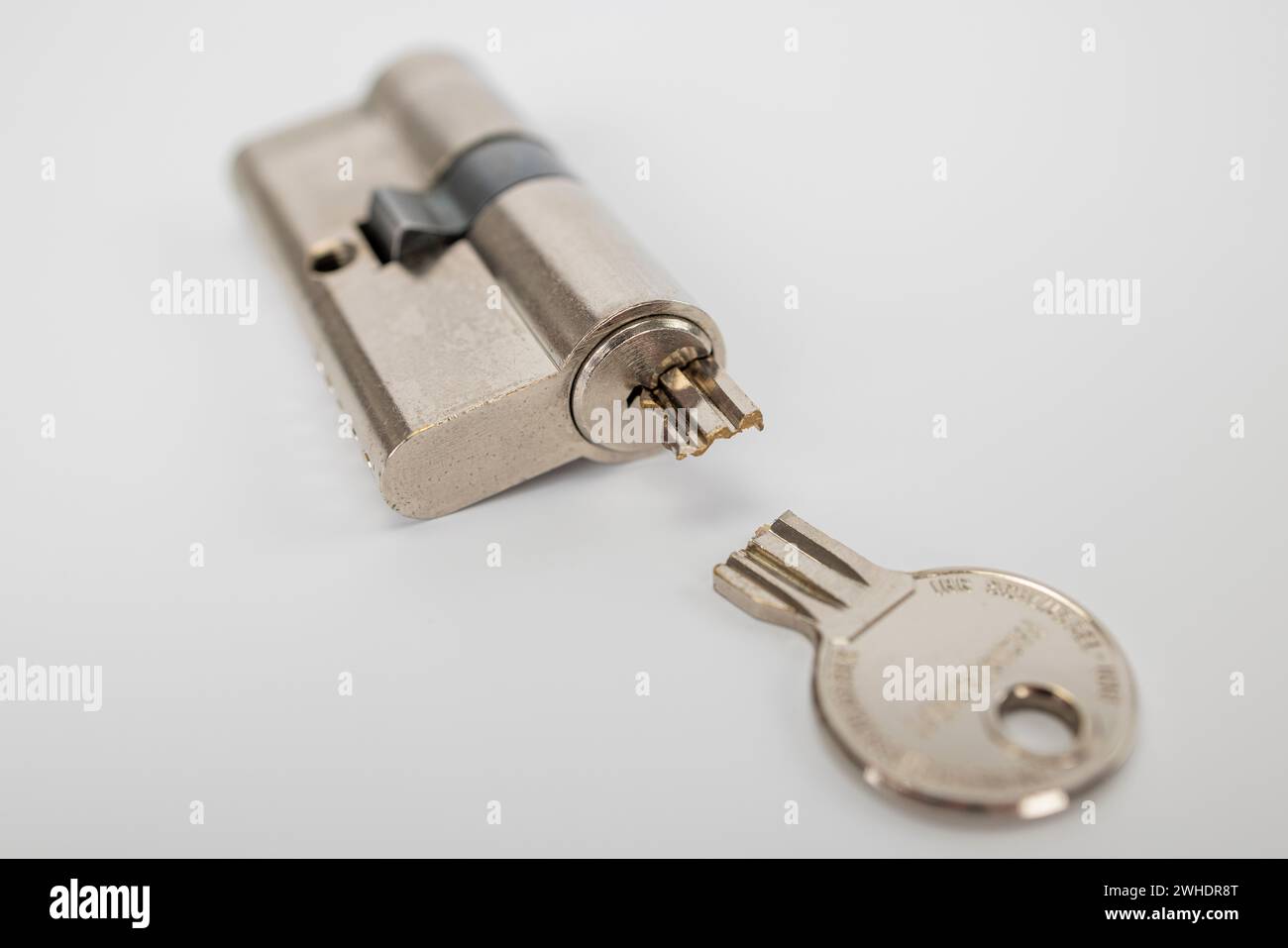 Broken door key, key bit, profile cylinder, white background Stock ...