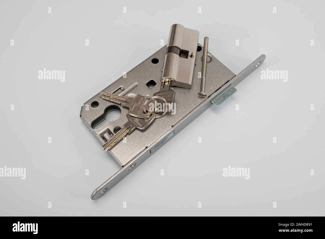 Mortice lock for profile cylinder, locking cylinder, key, fixing screw ...