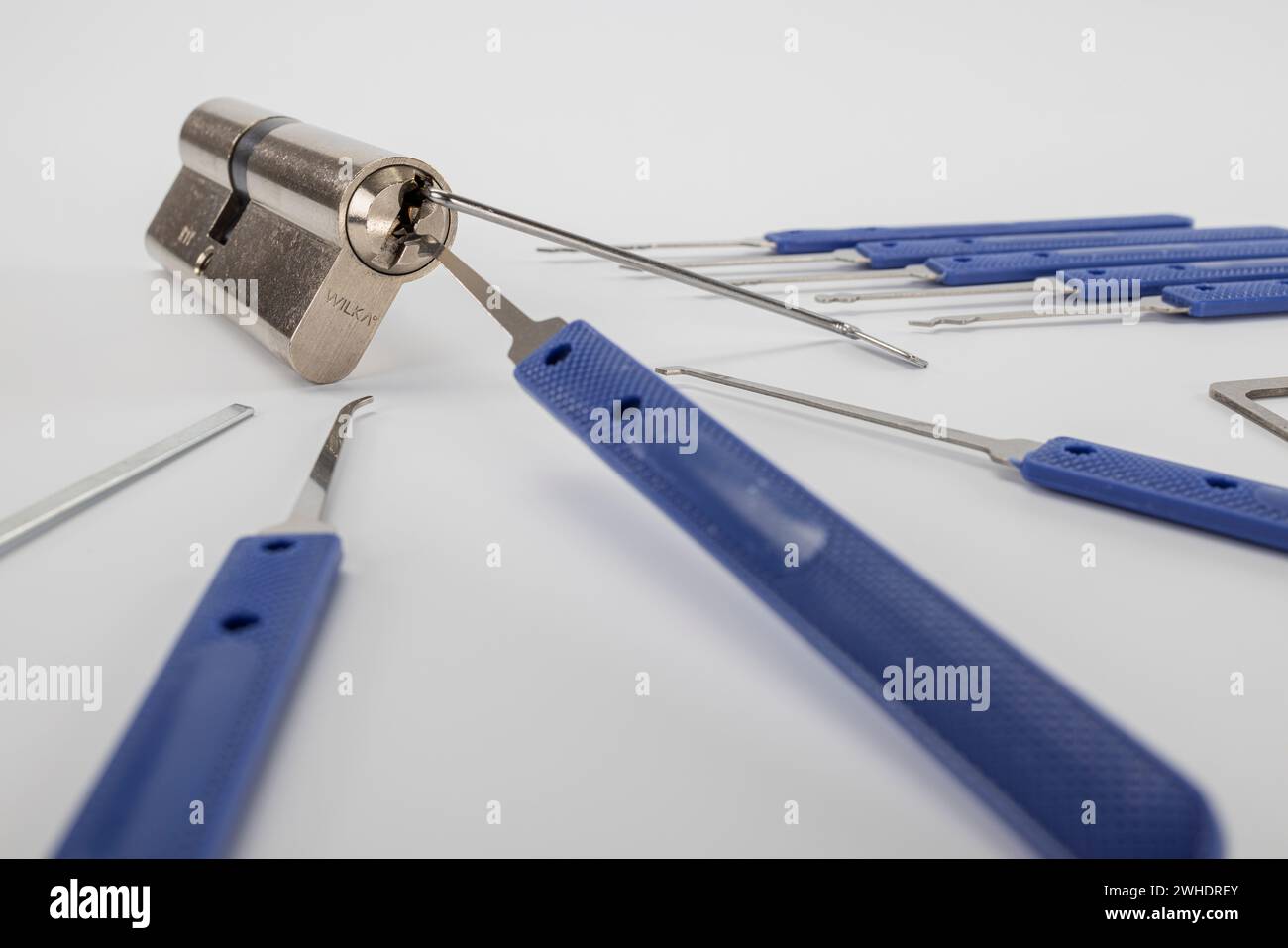 Lock pick set, tools for opening locks, metal cylinder lock, white ...