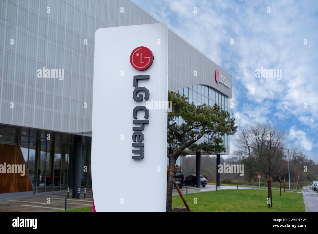 Advertising LG Chem logotype, global chemical company, materials for rechargeable batteries ...