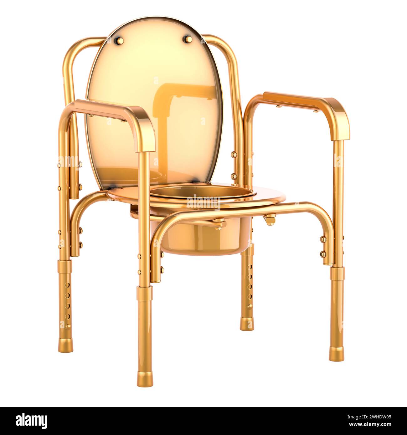 Golden toilet chair. 3D rendering isolated on white background Stock ...