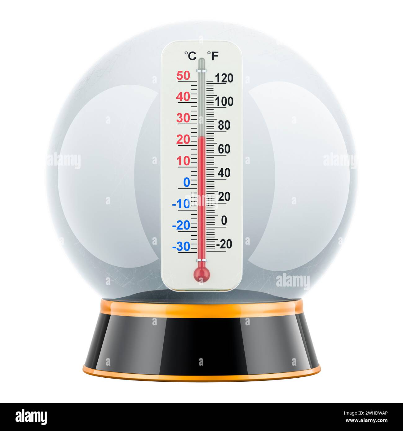 Thermometer inside crystal ball, 3D rendering isolated on white ...