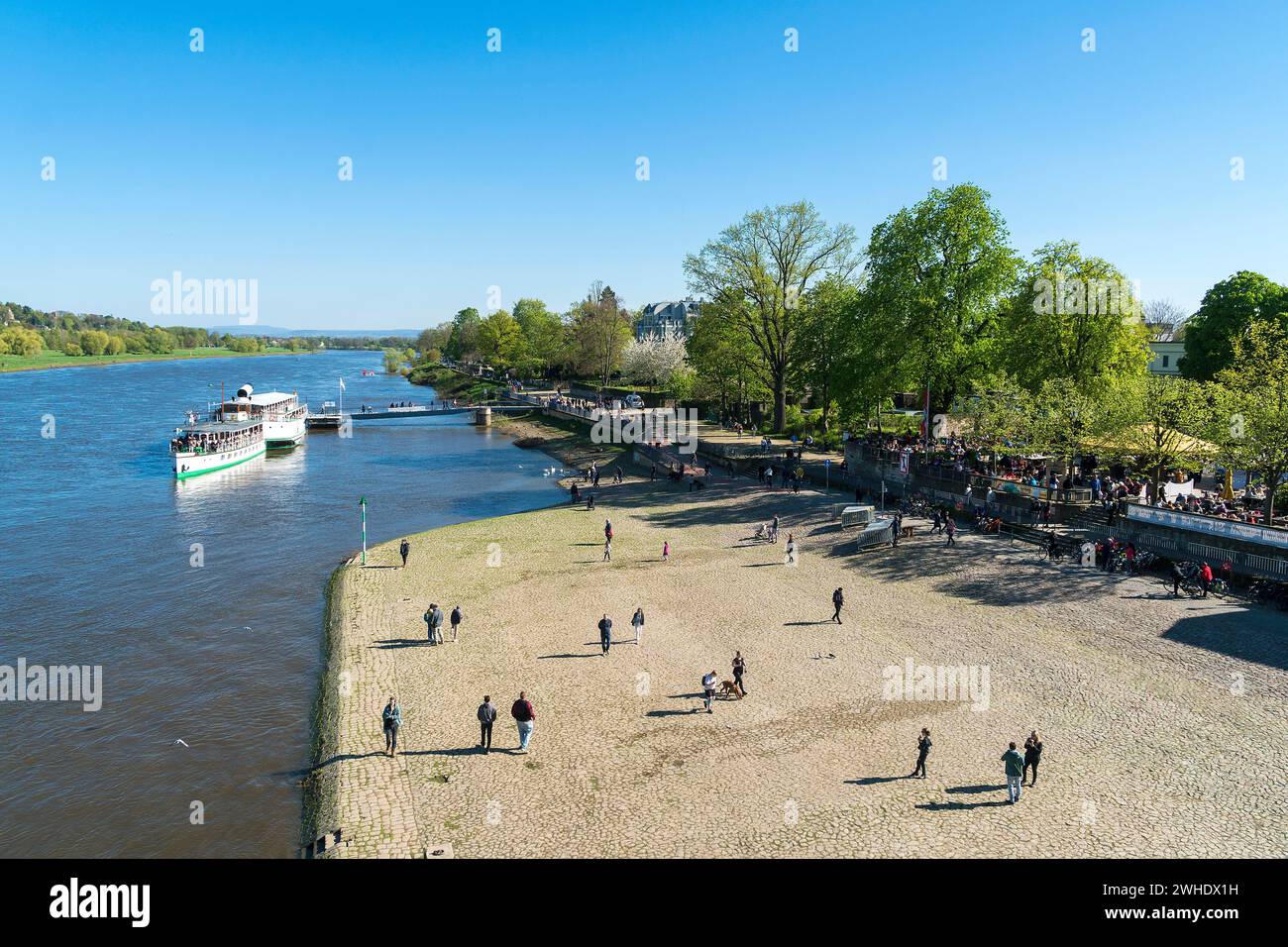 Dresden, Elbe landscape, riverside promenade, landing stage, Saxon ...