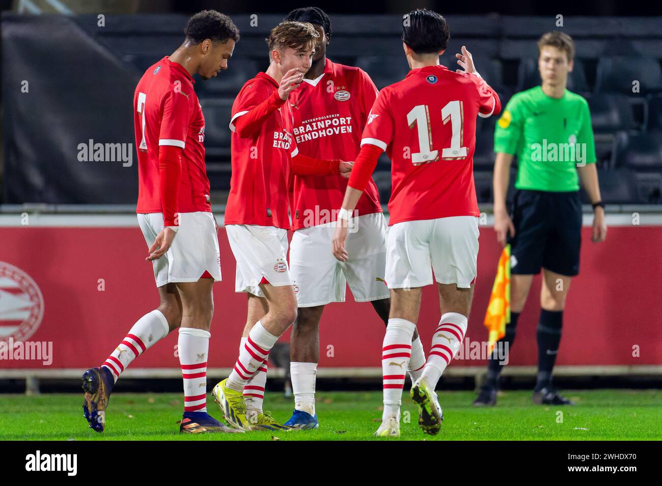 EINDHOVEN, NETHERLANDS - FEBRUARY 9: Tygo Land of PSV U23 celebrates ...