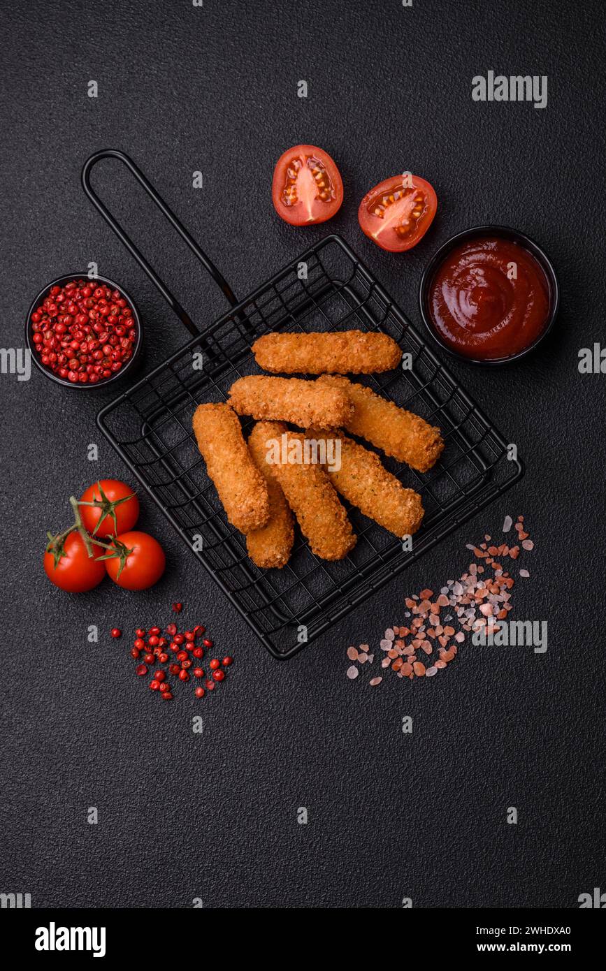 Delicious crispy cheese sticks with mozzarella, salt and spices ...