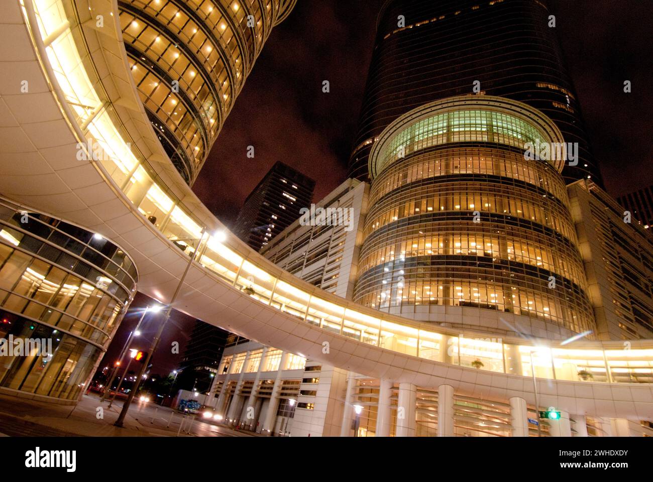 Modern circular pedestrian skywalk - Chevron building in downtown ...