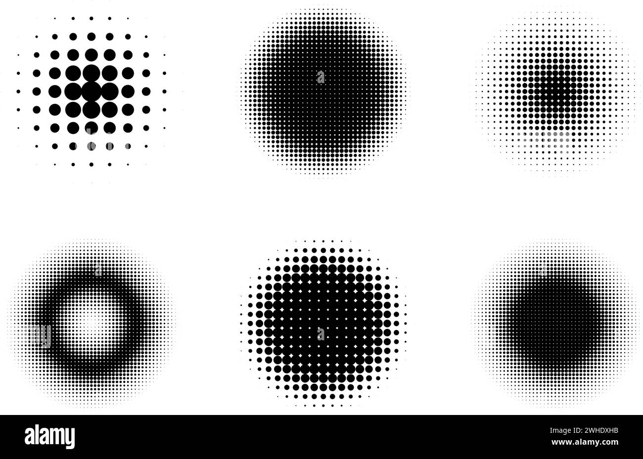 Circle halftones isolated. abstract dotted circles, round halftones ...