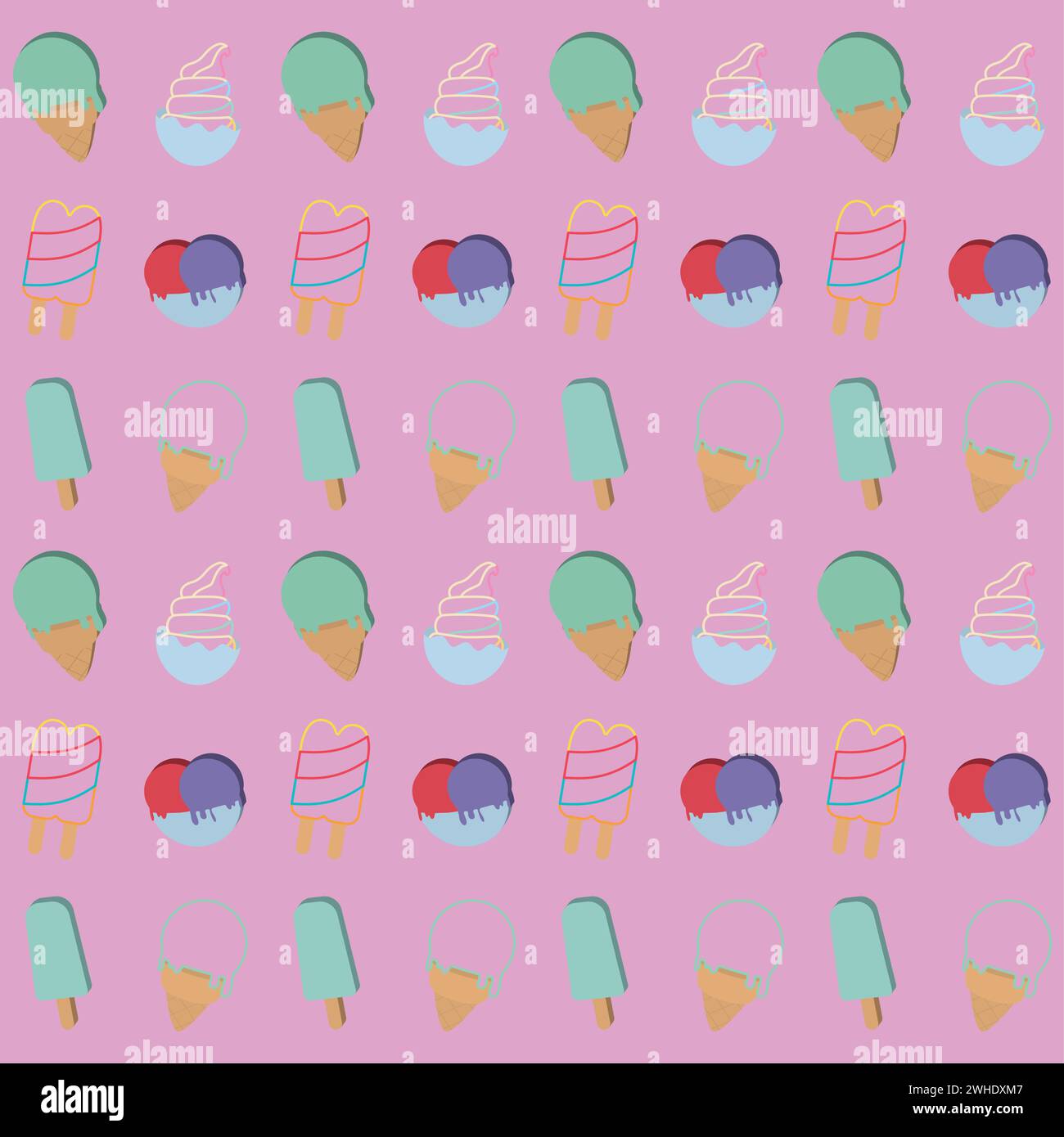 Colored seamless pattern background with ice cream icons Vector Stock ...