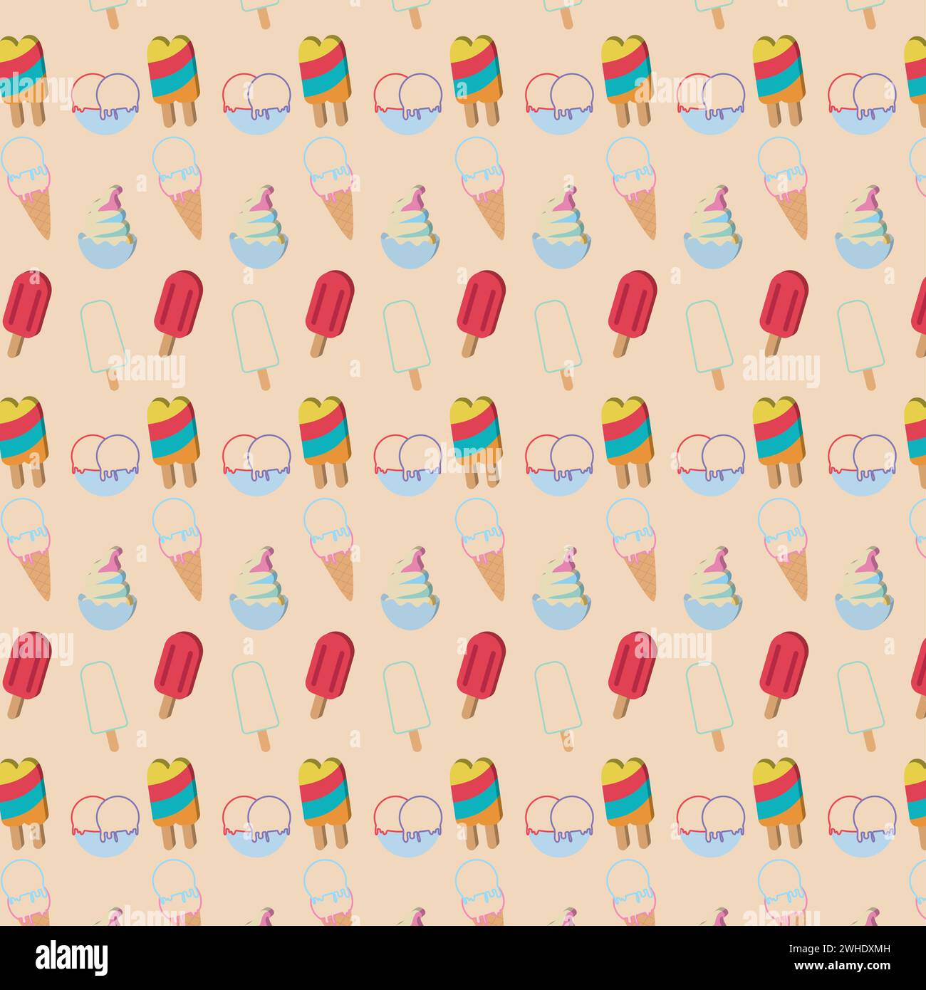 Colored seamless pattern background with ice cream icons Vector Stock ...