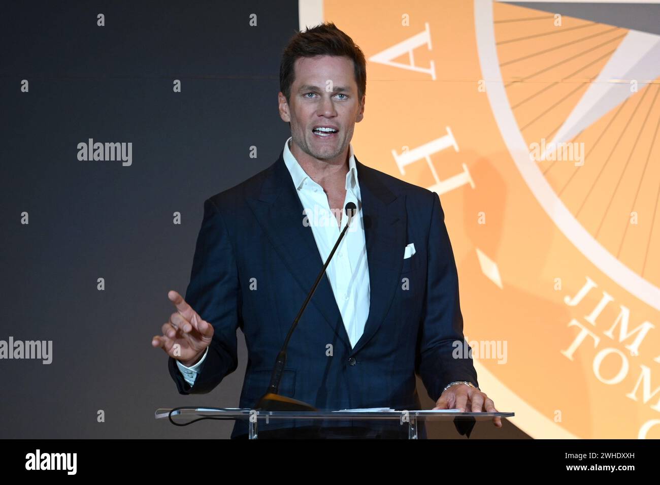 Las Vegas, USA. 09th Feb, 2024. NFL legend quarterback Tom Brady speaks ...