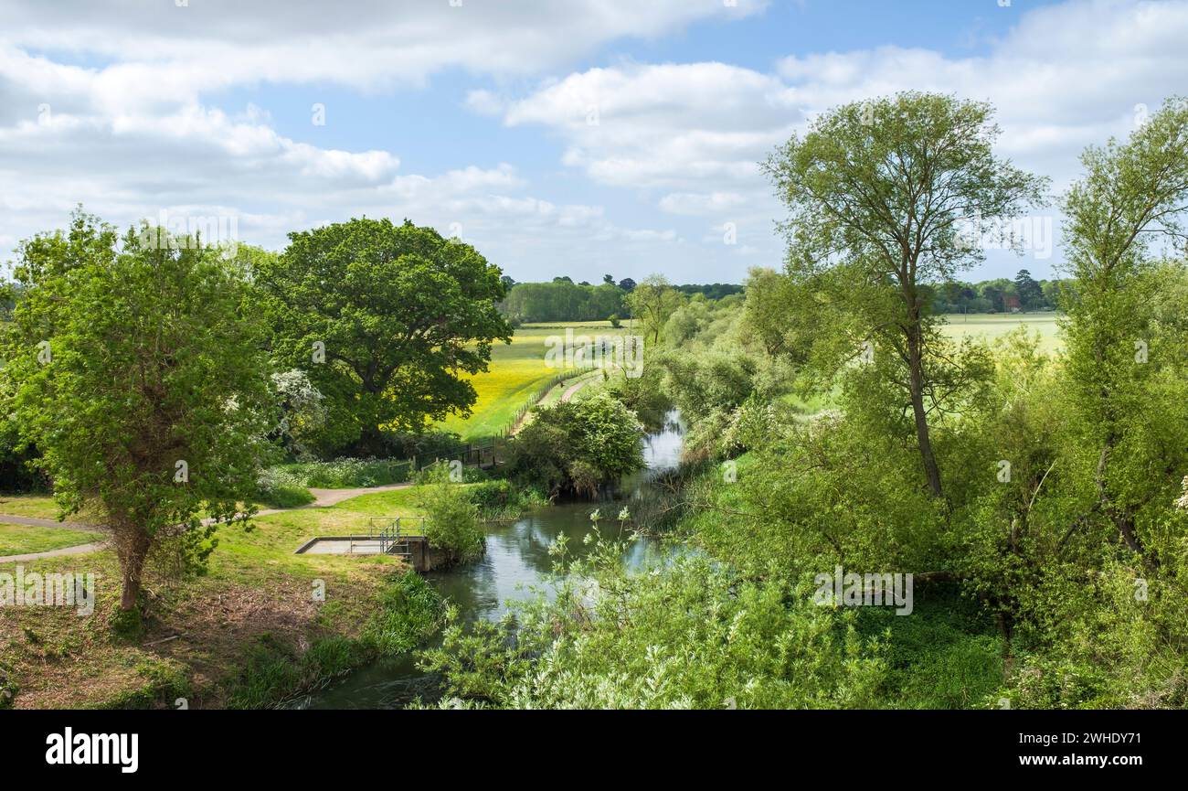 English countryside with river, trees and fields. Stony Stratford ...