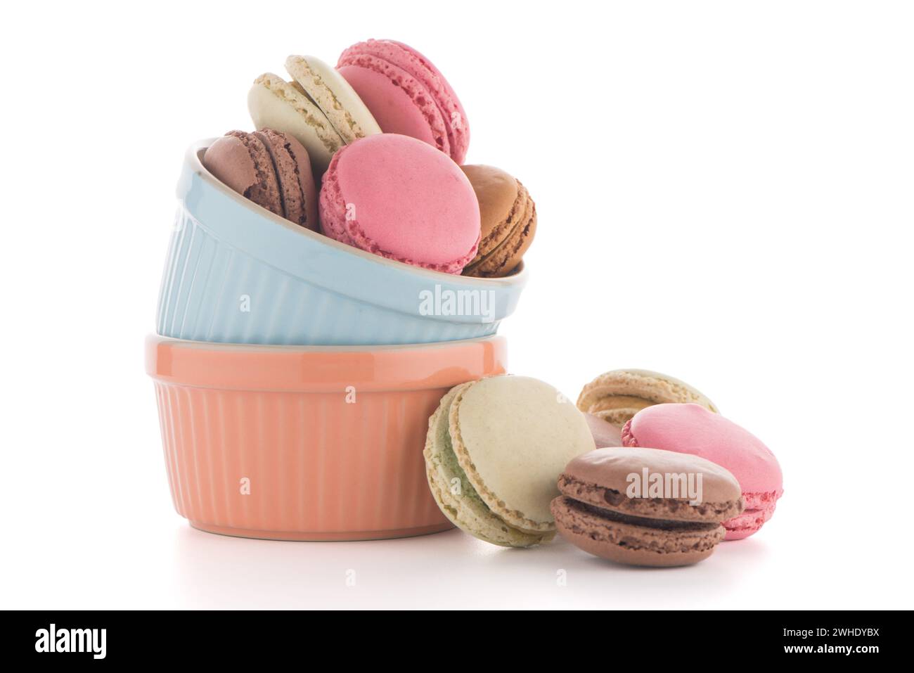 Colorful French Macarons on the white background Stock Photo - Alamy