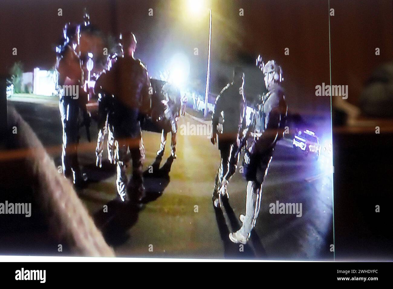 Body camera video is shown in the courtroom of the law enforcement ...