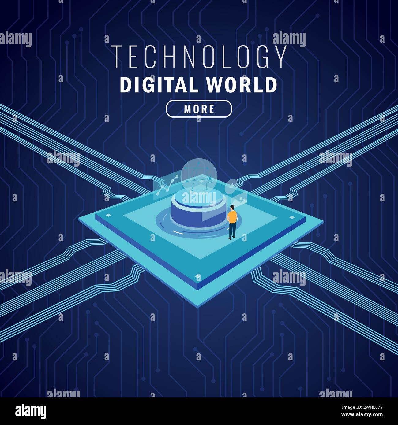 Colored digital world concept poster Person next to a chip Vector Stock ...