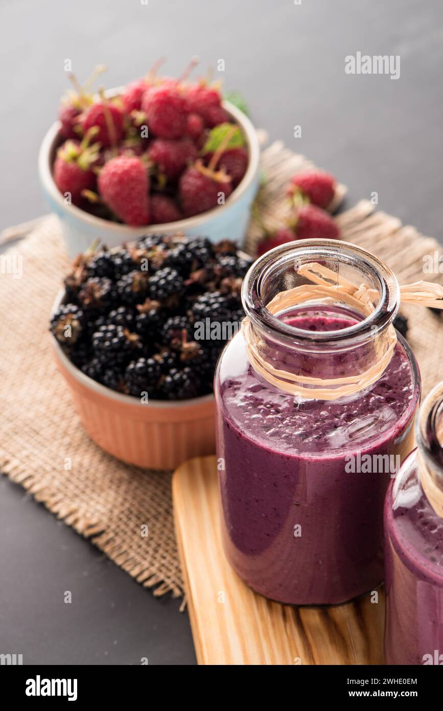 Raspberry smoothie fresh fruits hi-res stock photography and images - Alamy