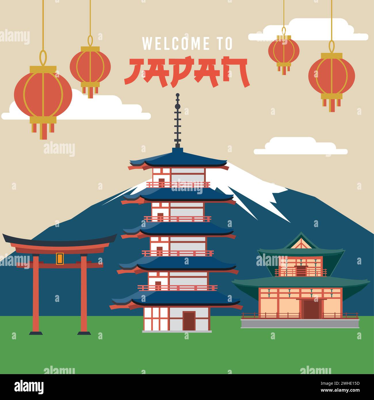 Japan poster with famous landmarks Vector Stock Vector Image & Art - Alamy