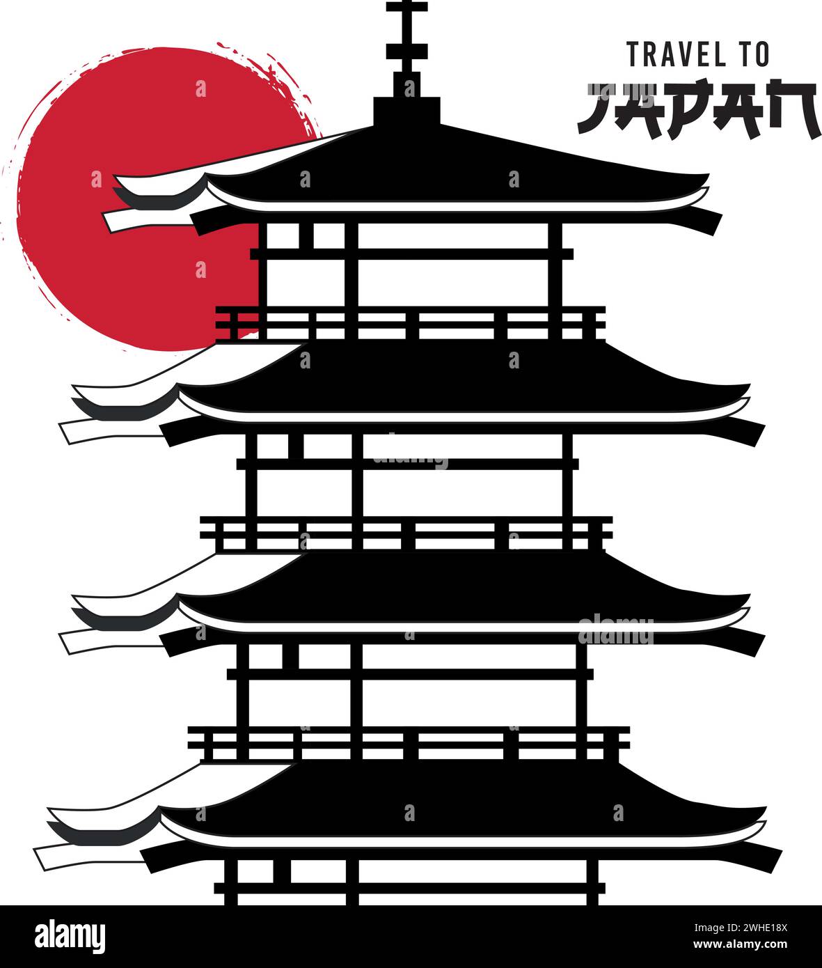 Japan poster with silhouette of traditional tower landmark Vector Stock ...