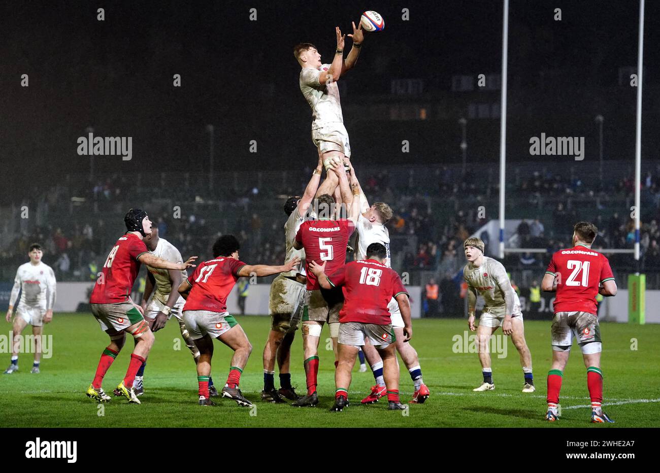 England's Finn Carnduff wins the ball in a line-out during the U20's ...