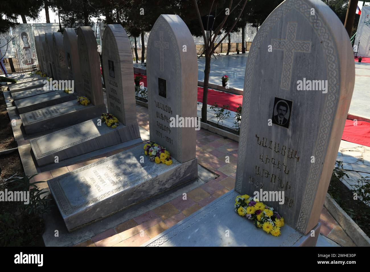 Tehran, Iran. 8th Feb, 2024. Gravestones of Armenian martyrs of Iran ...