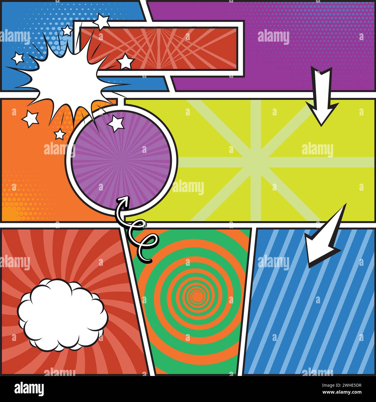 Colored comic page with speech bubbles and arrow transitions Vector ...