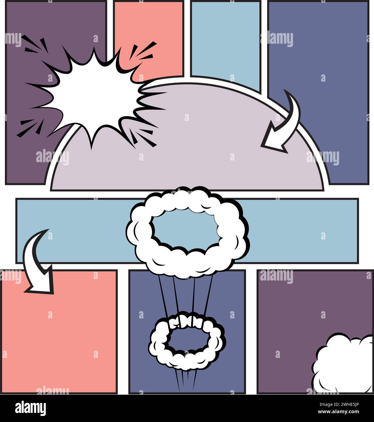 Colored comic page with speech bubbles and arrow transitions Vector ...