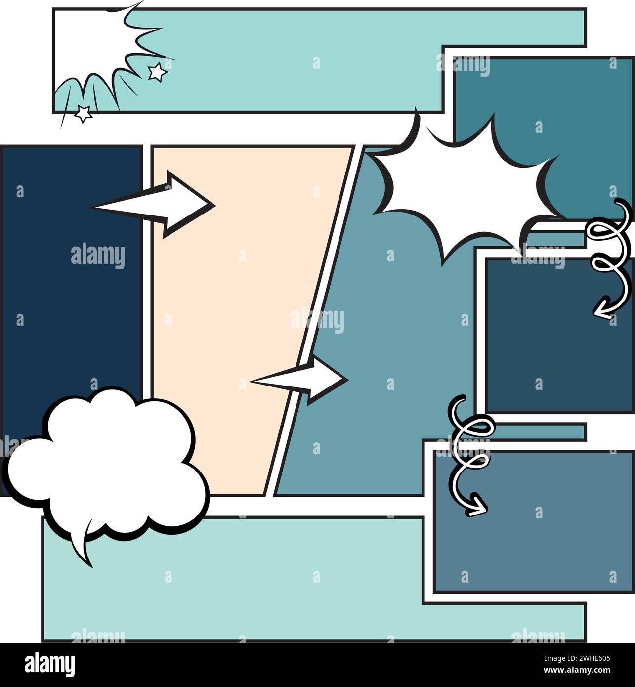 Colored comic page with speech bubbles and arrow transitions Vector ...