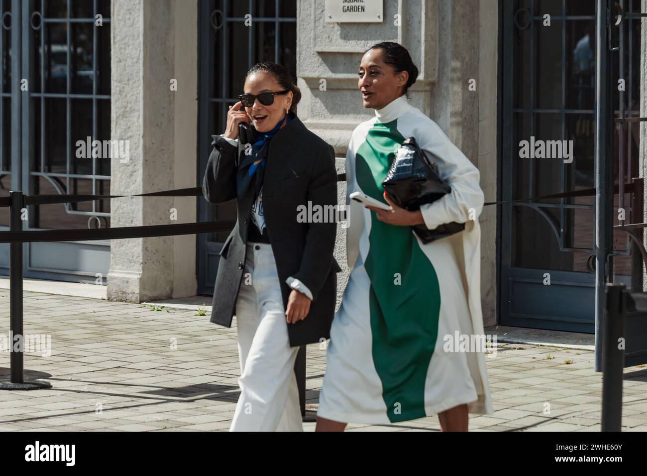 Tracee Ellis Ross (R) outside Salvatore Ferragamo show during Milan ...