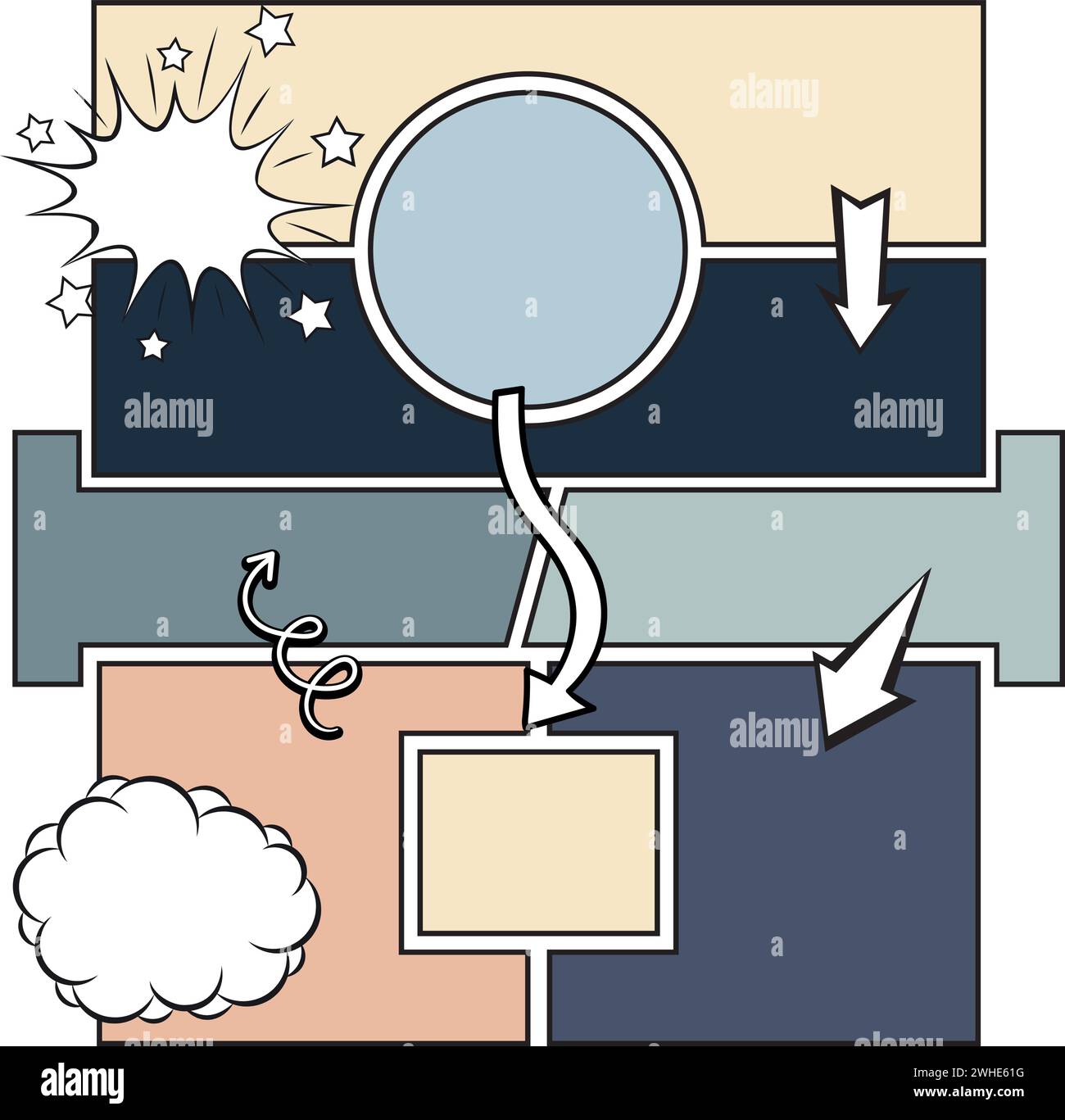 Colored comic page with speech bubbles and arrow transitions Vector ...