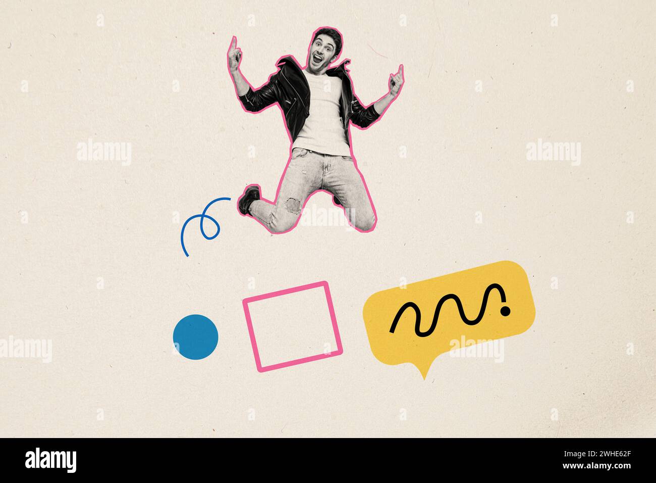 Photo collage poster jumping young man rocker show win rock'n roll ...