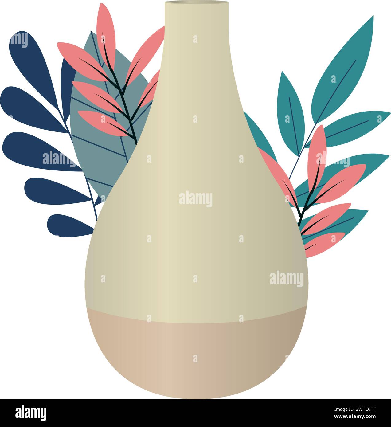 Isolated modern artisan vase surrounded by leaves Vector Stock Vector ...