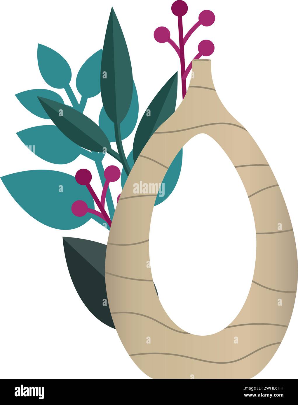 Isolated modern artisan vase surrounded by leaves Vector Stock Vector ...