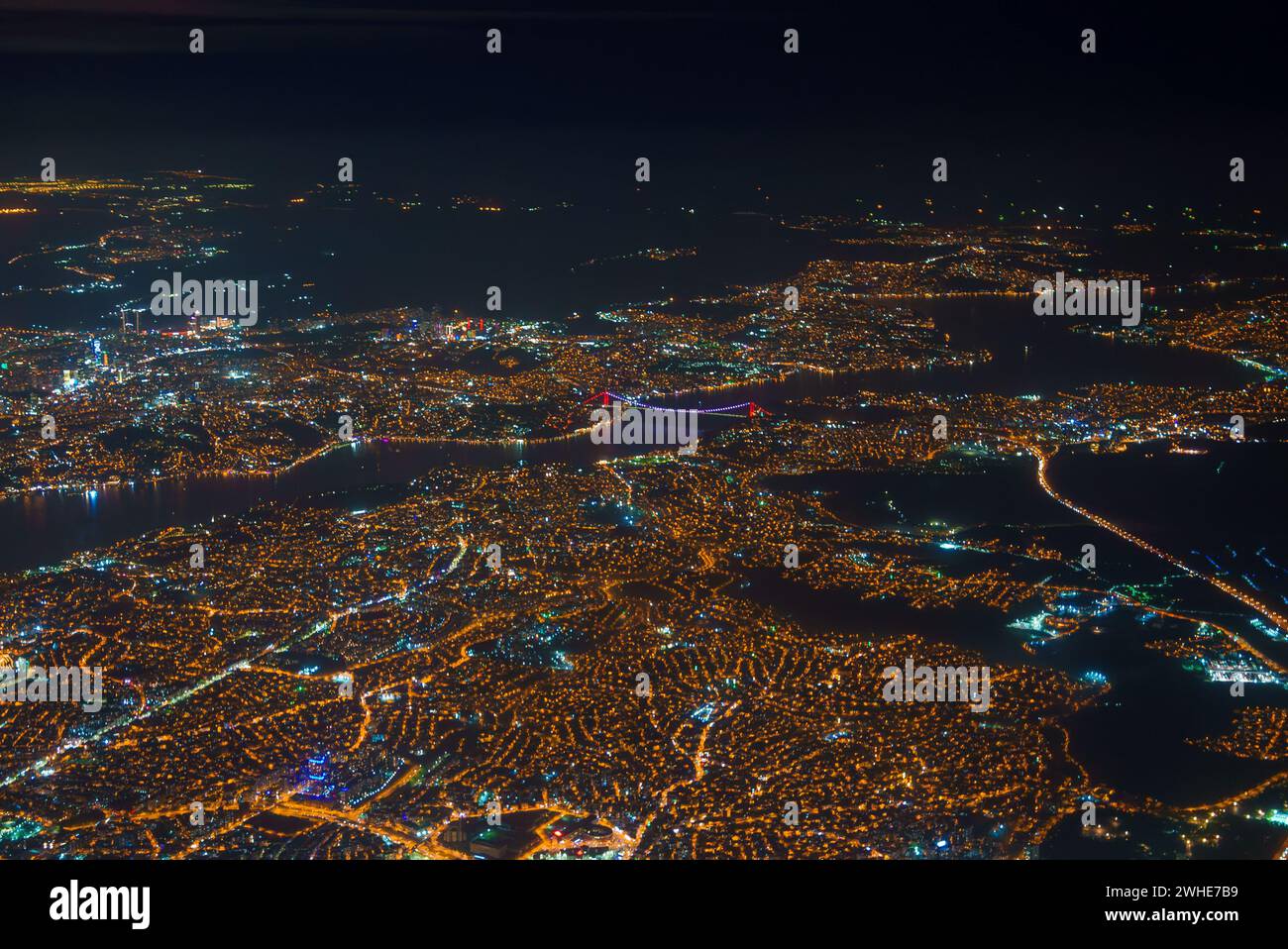 Aerial Night View of Istanbul's Cityscape with Illuminated Bridges ...